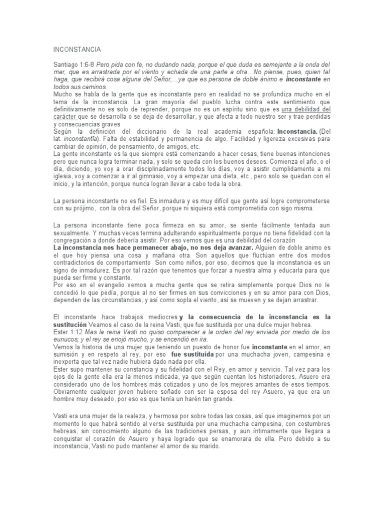 INCONSTANCIA | PDF | Esther | Amor
