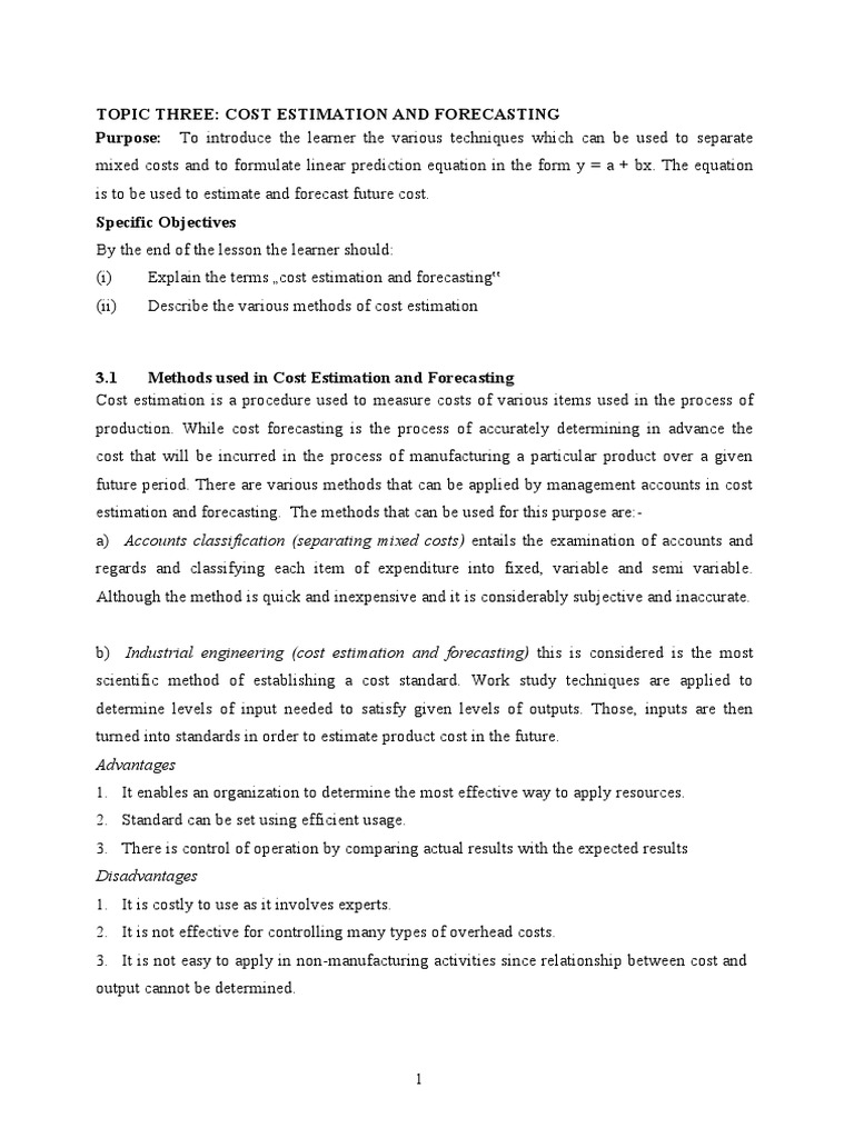 Cost Estimation and Forecasting | PDF | Correlation And Dependence | Forecasting