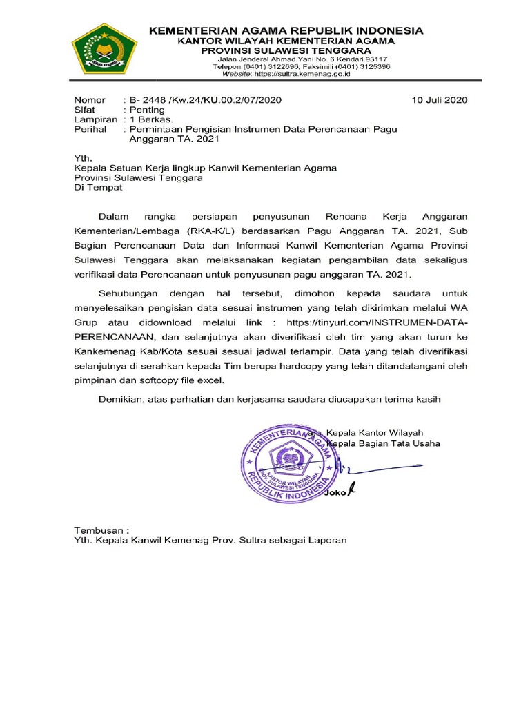 Surat Permintaan Pengisian Instrumen Data Perencanaan | PDF Surat Permintaan Pengisian Instrumen Data Perencanaan | PDF
