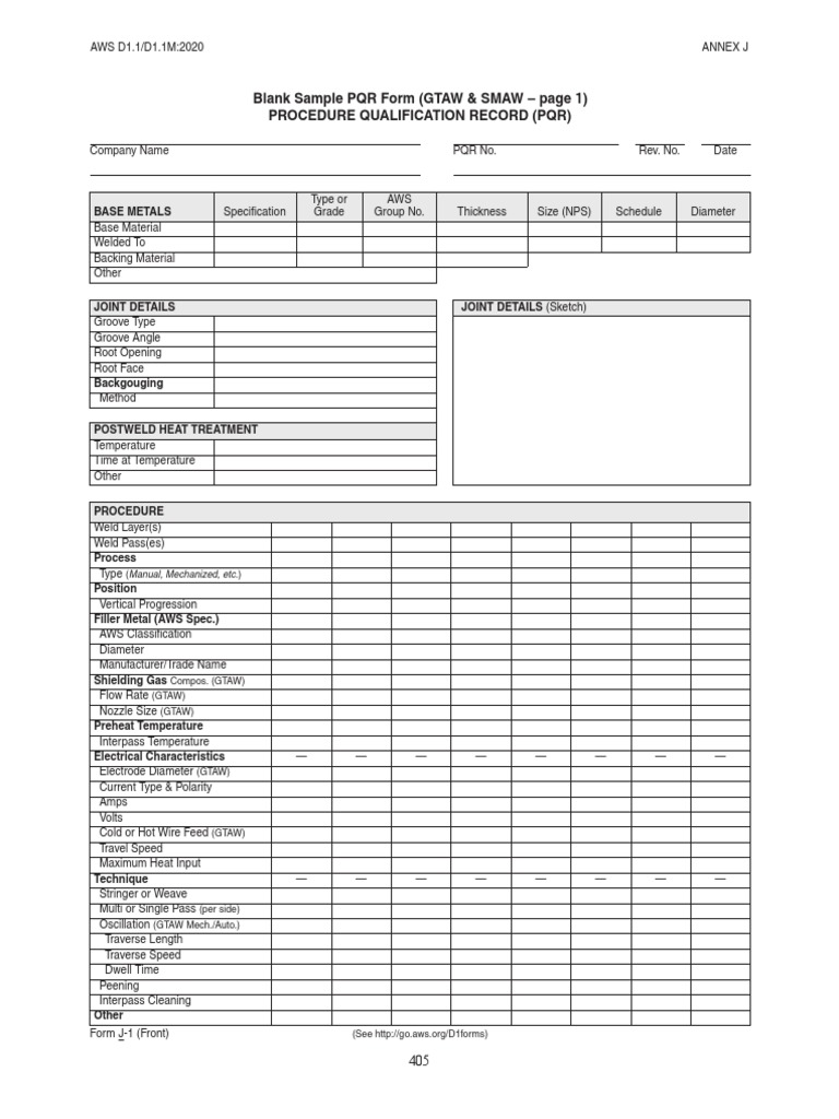 AWS D1.1 PQR form guide | PDF | Welding | Construction
