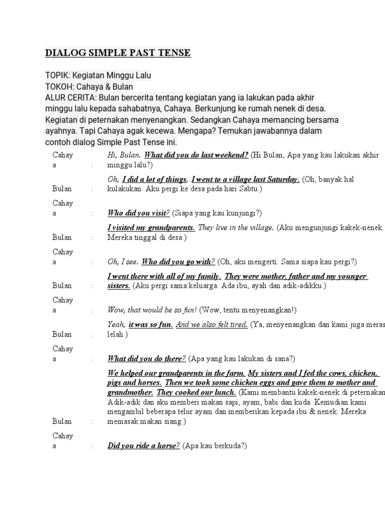 Dialog Simple Past Tense | PDF