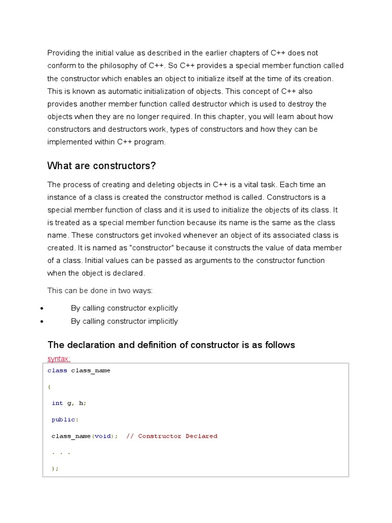 Unit II - Constructor&Destructor | PDF | Constructor (Object Oriented ... Unit II - Constructor&Destructor | PDF | Constructor (Object Oriented ...