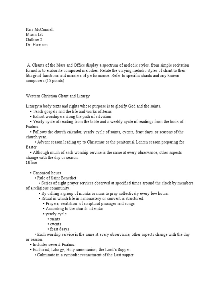 Outline 2 | PDF | Gregorian Chant | Mass (Liturgy)