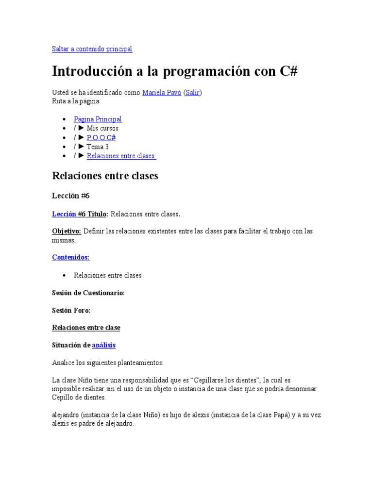 TEMA6 Relaciones Entre Clases | PDF | Objeto (informática) | Notación ...