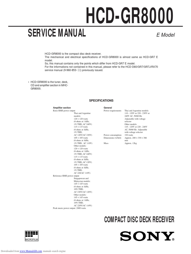 Service Manual: HCD-GR8000 | PDF