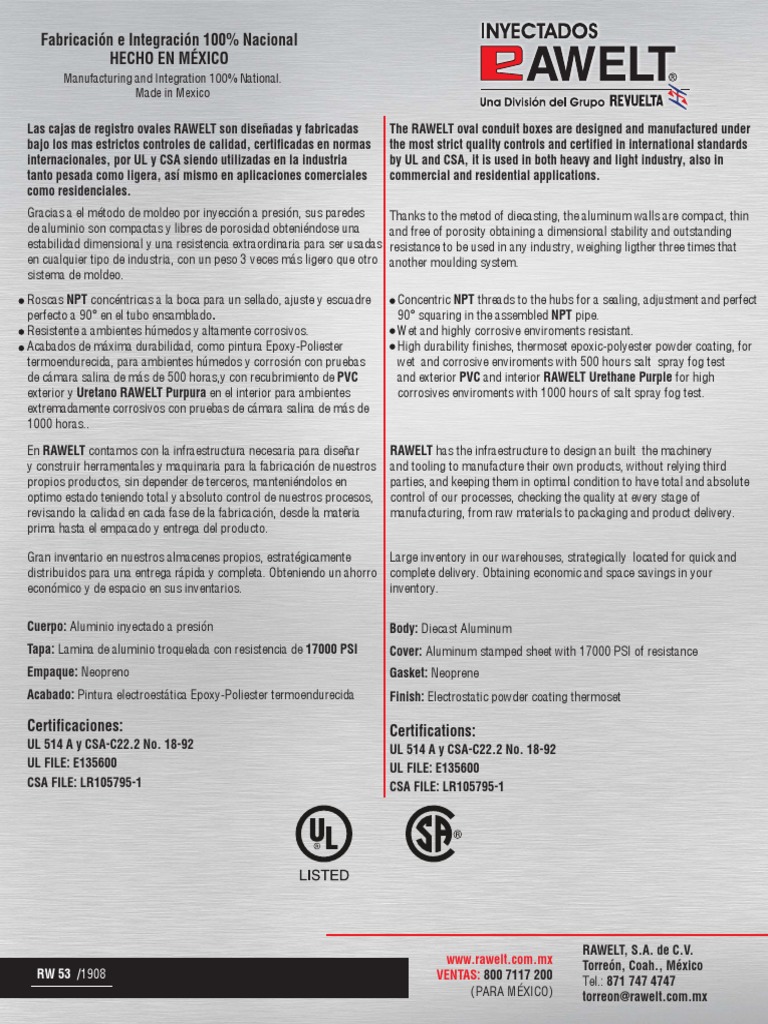 Rawelt Condulet Ficha Tecnica 1 | PDF | El plastico | Química