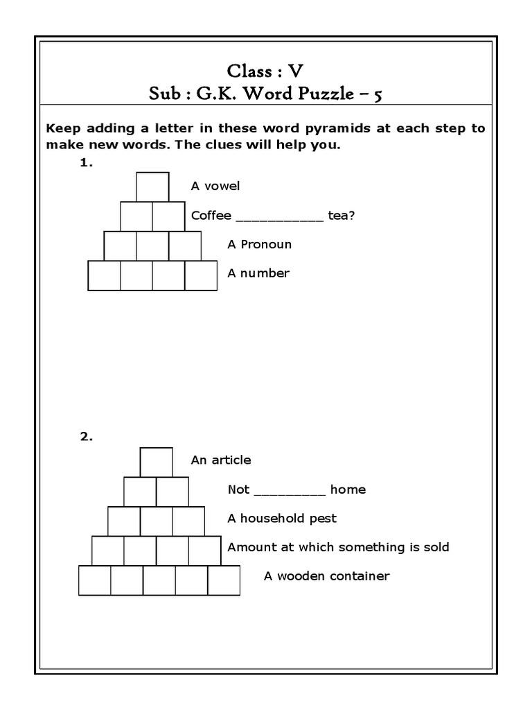 G.K. and English Puzzles for Class 5 | PDF