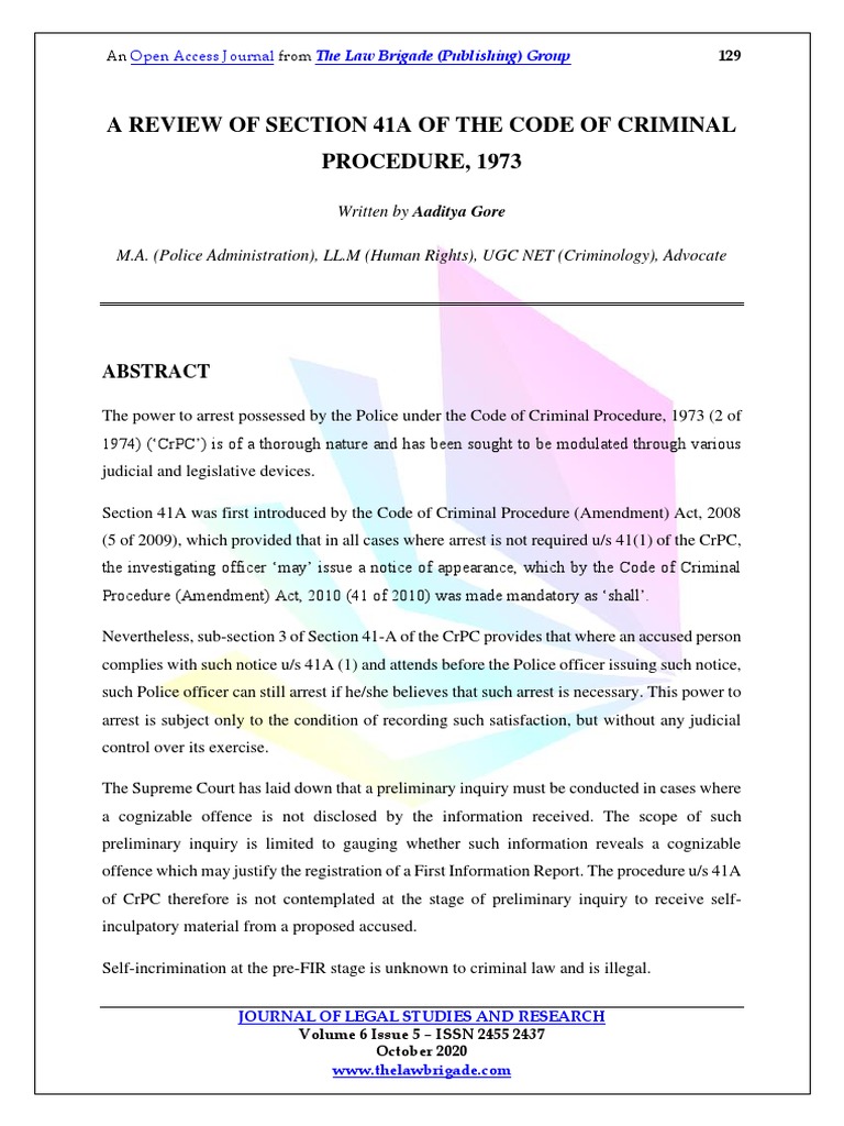 A Review of Section 41a of The Code of Criminal Procedure, 1973 | PDF ...