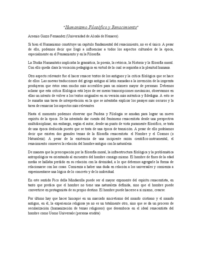 Humanismo Filosófico y Renacimiento | PDF | Renacimiento | Filología