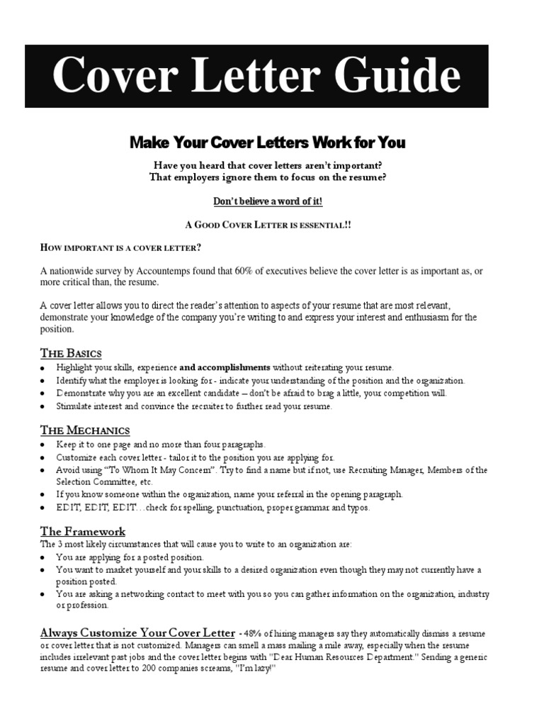 Cover Letter Guide: Make Your Cover Letters Work For You | PDF ...