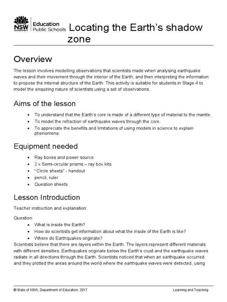 Locating The Earth's Shadow Zone: Aims of The Lesson | PDF | Structure ...