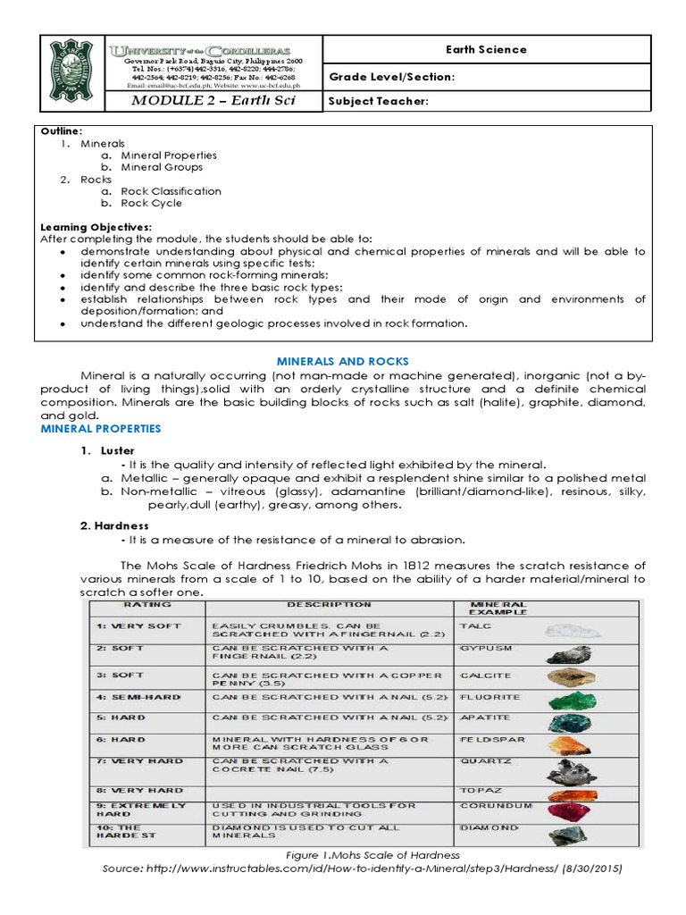Earth Science Module 2 PDF | PDF | Rock (Geology) | Minerals