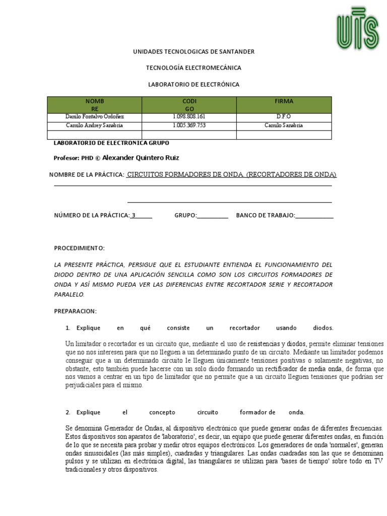 Informe Tres Laboratorio de Electronica | PDF | Electromagnetismo | Electricidad
