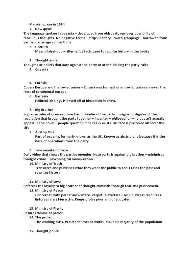 Metalanguage in 1984 | PDF | Satirical Books | Languages