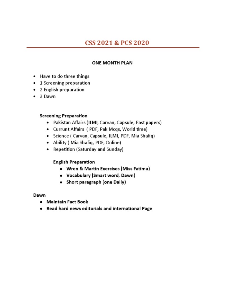 CSS & PCS Exam Prep Plan | PDF