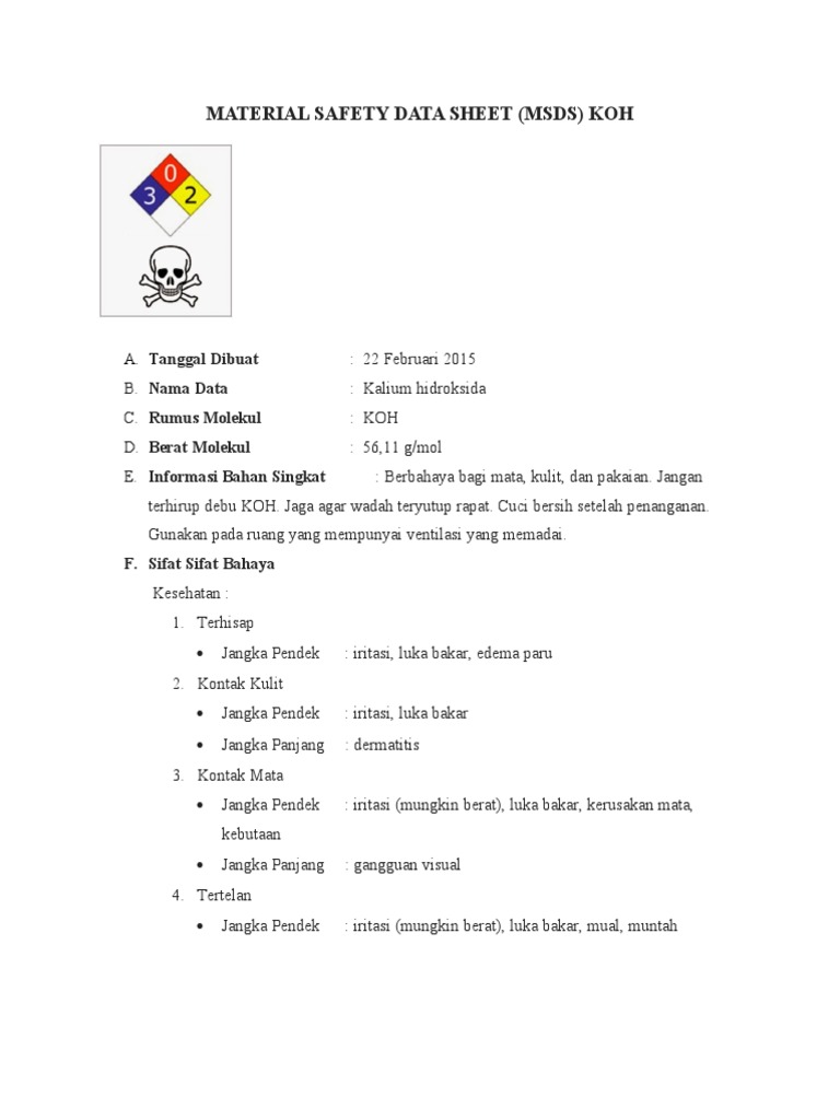 MSDS Kalium Hidroksida (KOH) | PDF