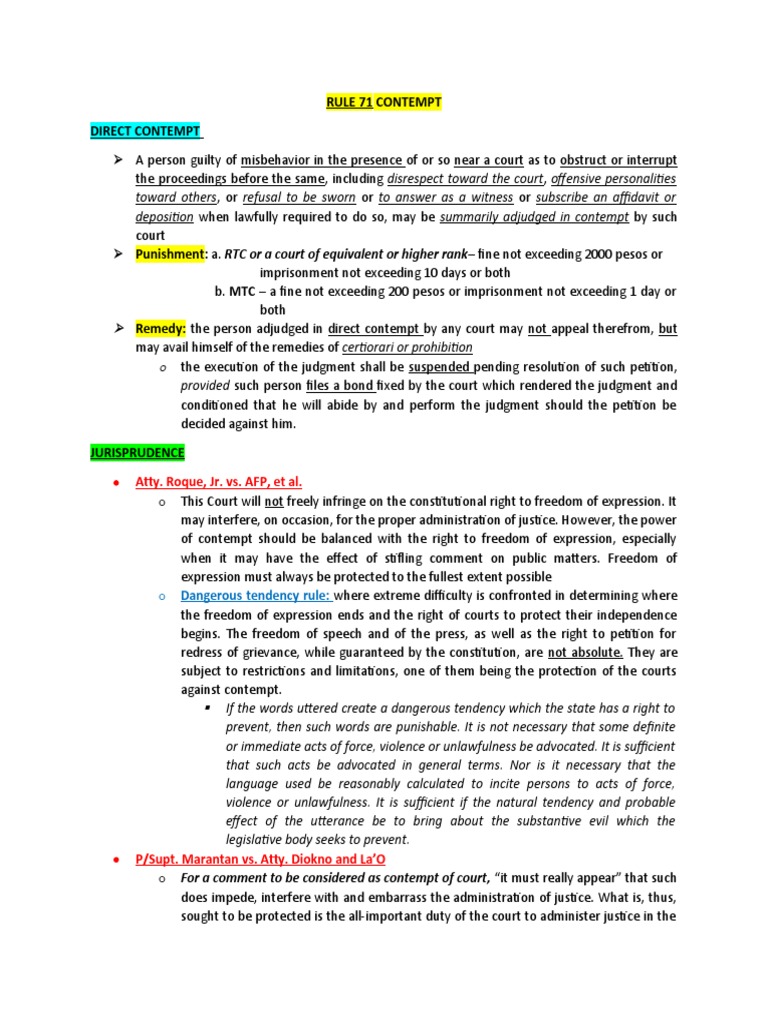 Rule 71 Contempt Direct Contempt: Atty. Roque, Jr. vs. AFP, Et Al | PDF ...
