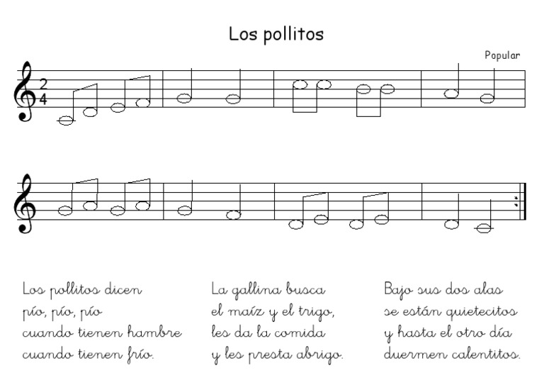 PARTITURAS - Los Pollitos (Para Colorear) | PDF