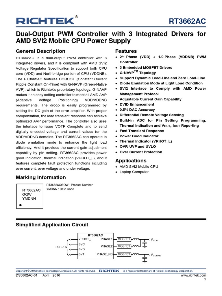 Dual-Output PWM Controller With 3 Integrated Drivers For AMD SVI2 Mobile CPU Power Supply | PDF ...
