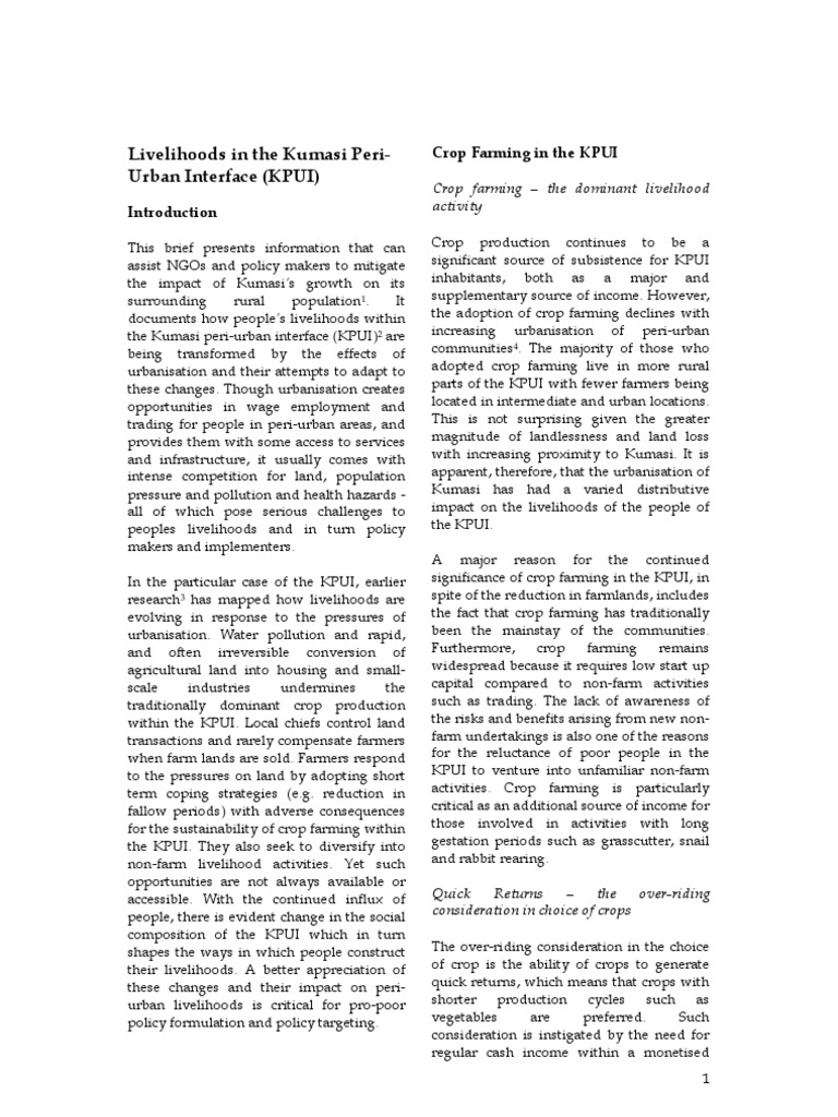 Livelihoods in The Kumasi Peri-Urban Interface (KPUI) | PDF ...