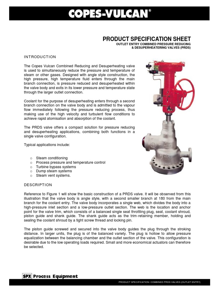 Copes Vulcan PRDS Valve Specifications | PDF | Valve | Pipe (Fluid ...