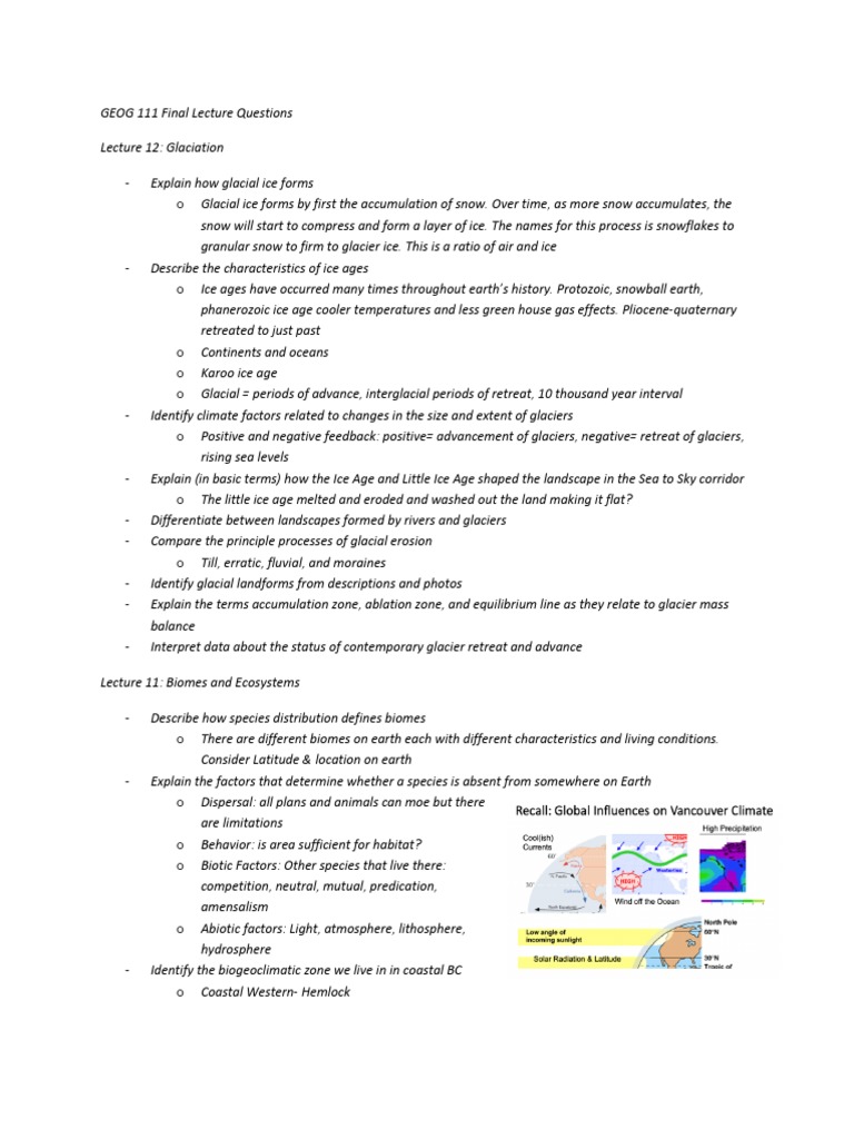 GEOG 111 FInal Notes | PDF | Glacier | Carbon Cycle