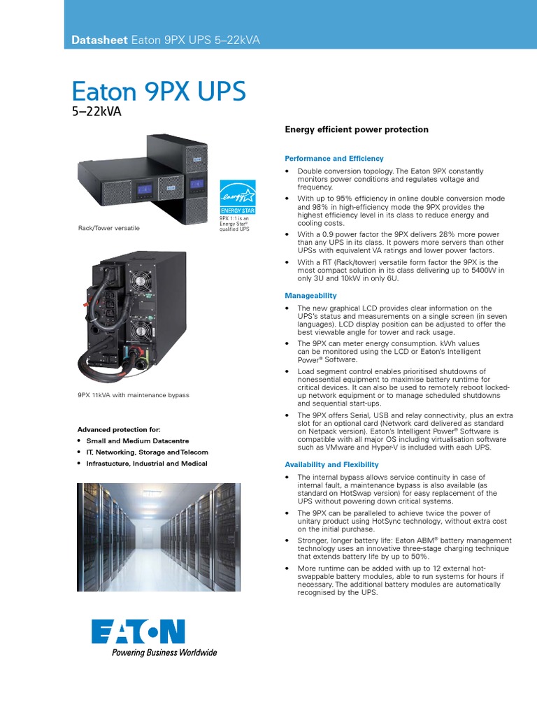 Datasheet Eaton 9PX UPS 5-22kVA | PDF | Data Center | Electromagnetism