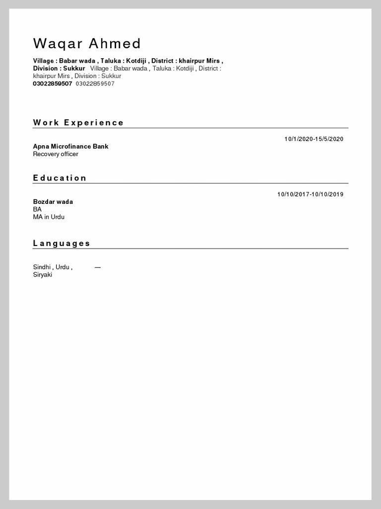 Waqar Ahmed CV PDF | PDF
