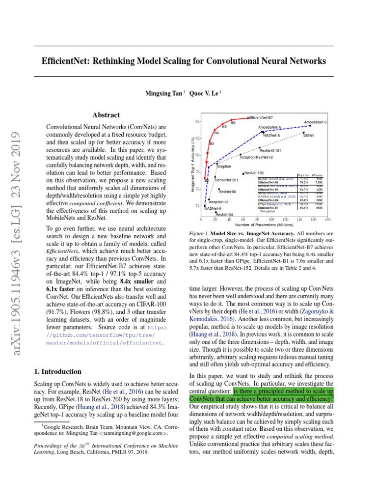 Efficientnet Rethinking Model Scaling For Convolutional Neural Networks Pdf Computing
