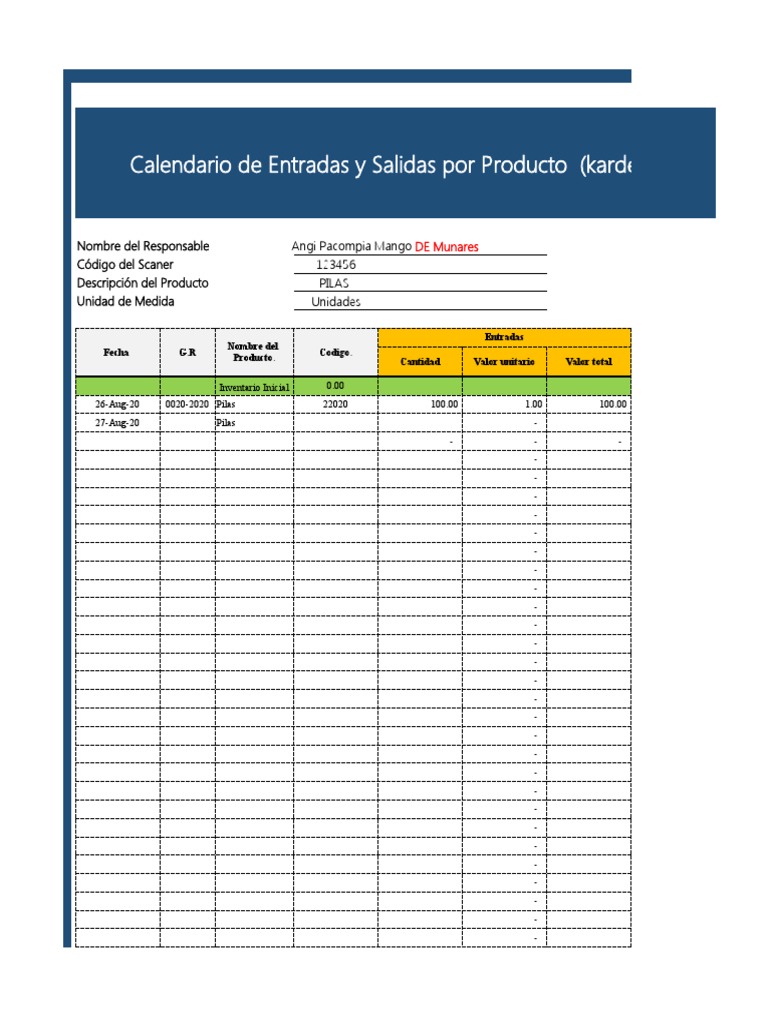 Plantilla Kardex Inventario | PDF