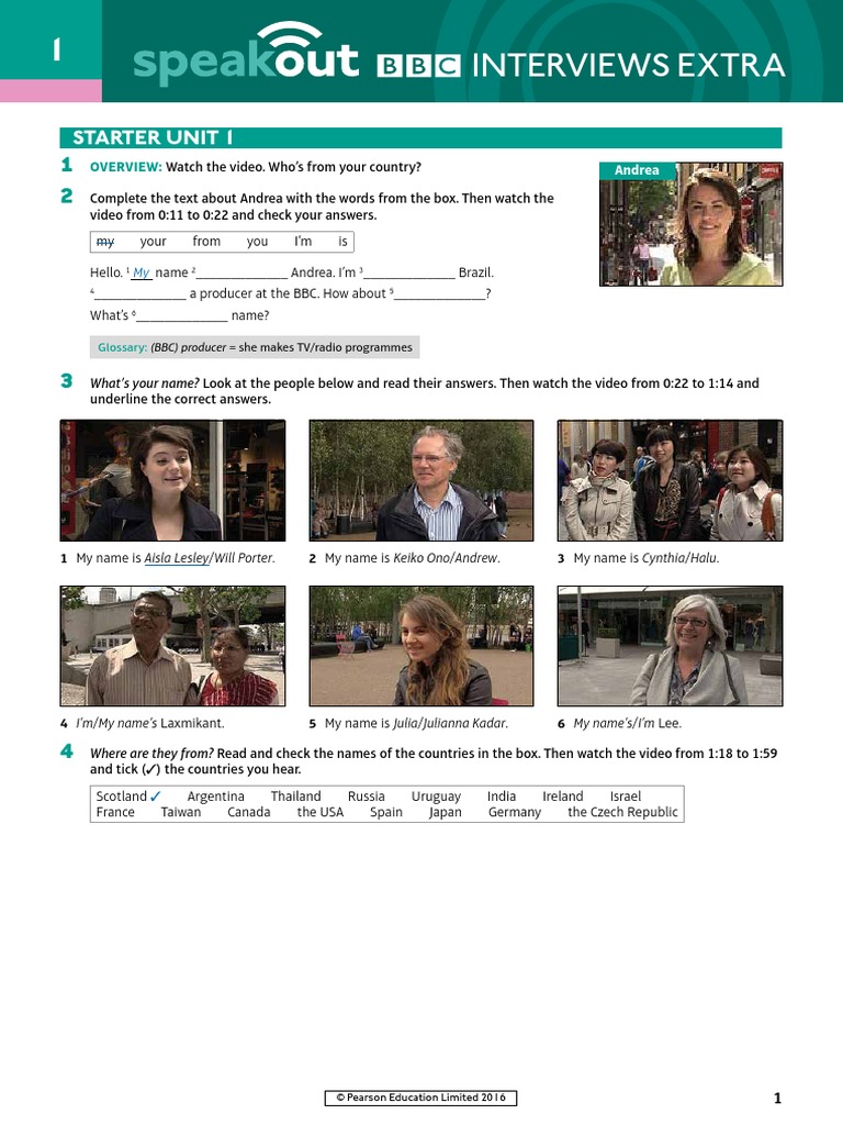 Interviews Extra: Starter Unit 1 | PDF