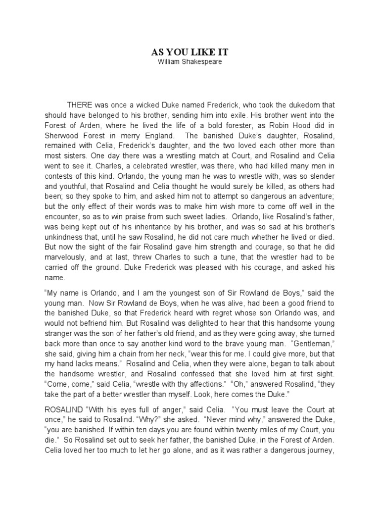 As You Like It: William Shakespeare | PDF