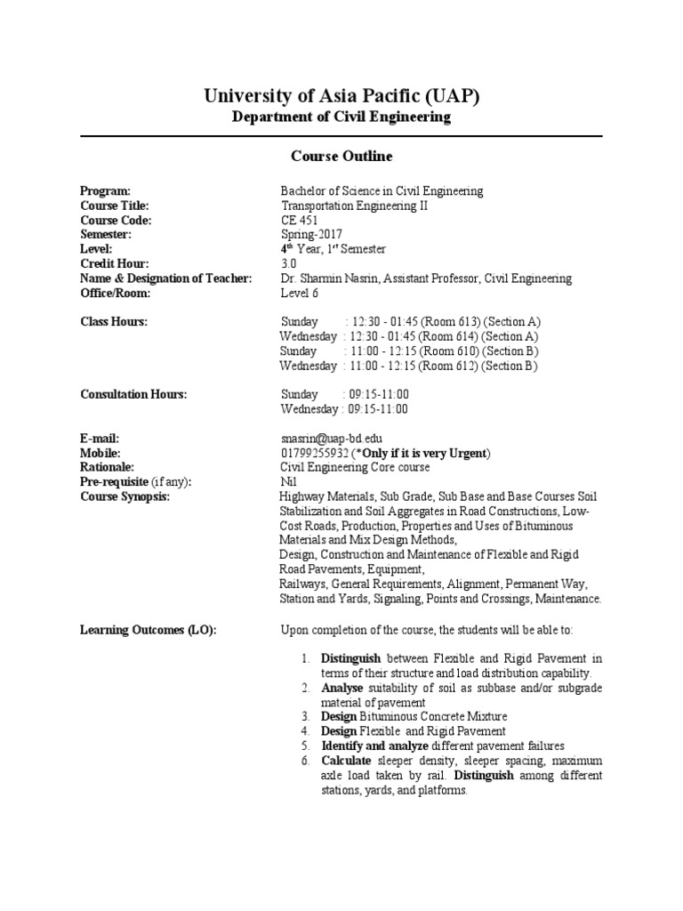 University of Asia Pacific (UAP) : Department of Civil Engineering ...