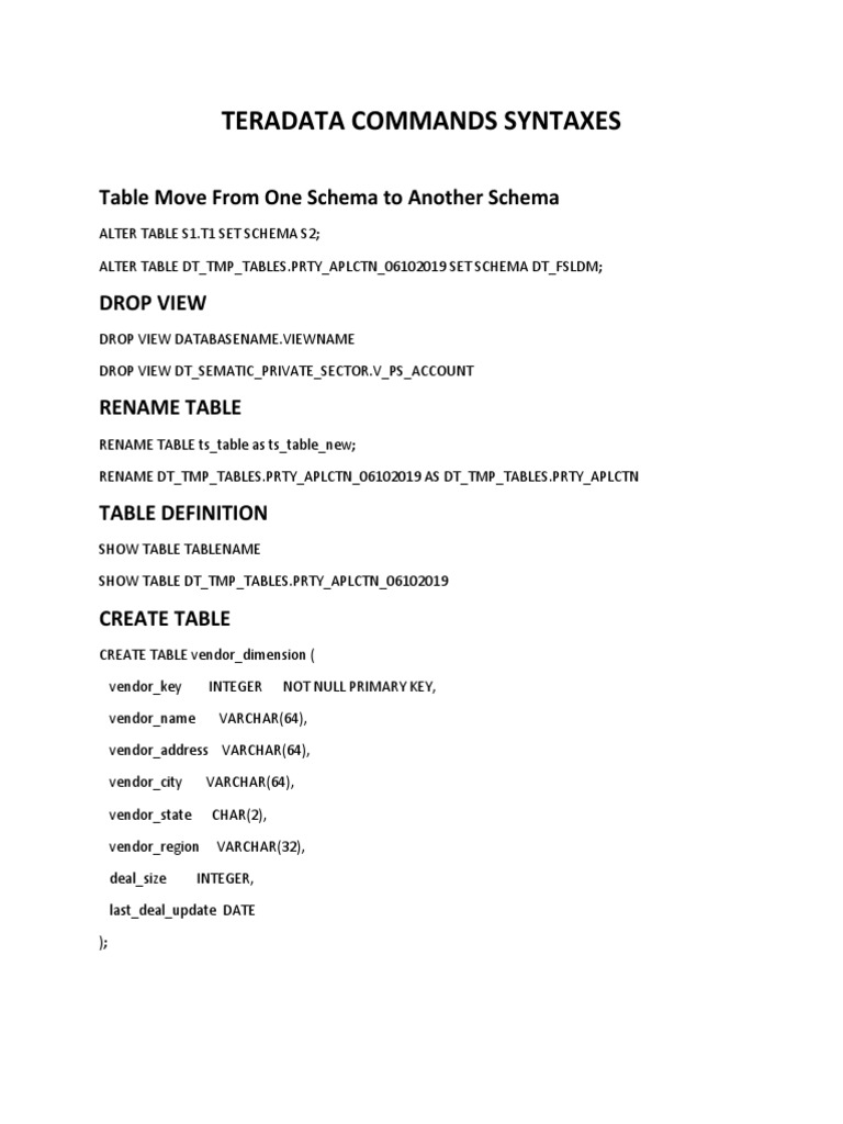 Teradata Commands Syntaxes | PDF | Databases | Software Design