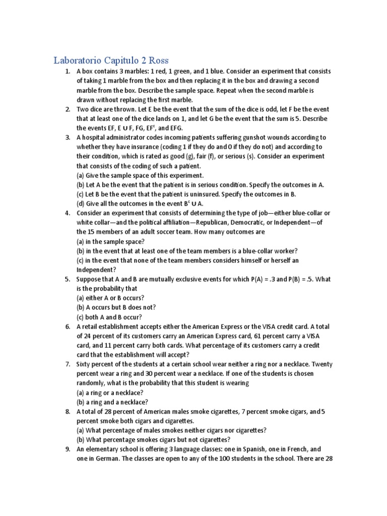 Laboratorio Capitulo 2 Ross | PDF | Dice | Cigar