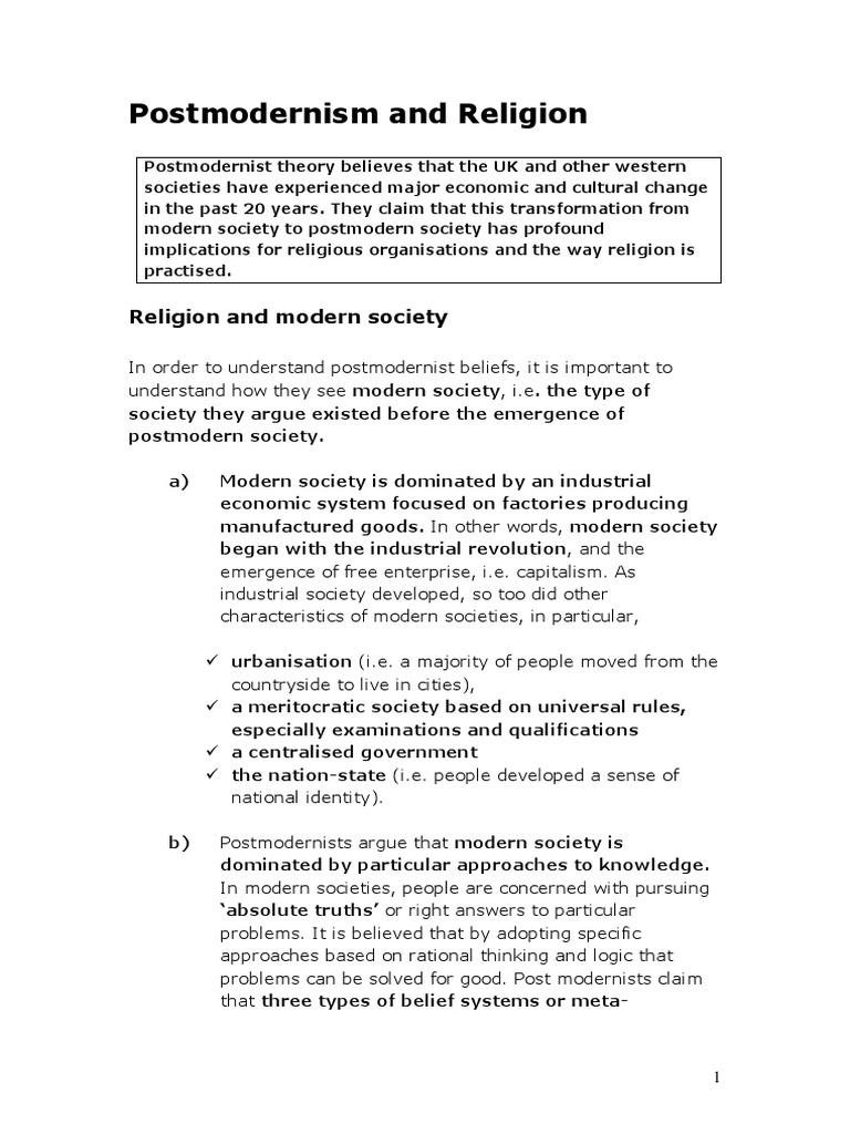 The Implications of Postmodernism for Religious Organizations: A Look ...