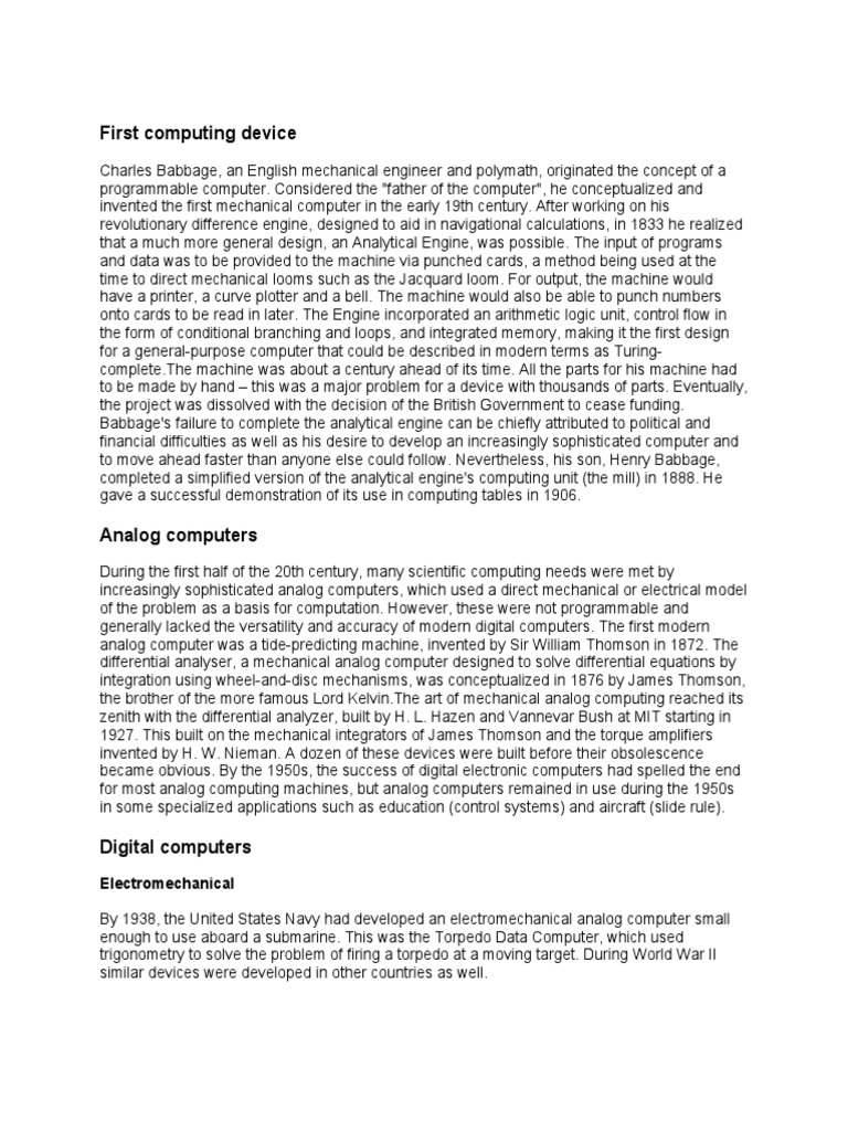First Computing Device: Electromechanical | PDF | Computer Hardware ...
