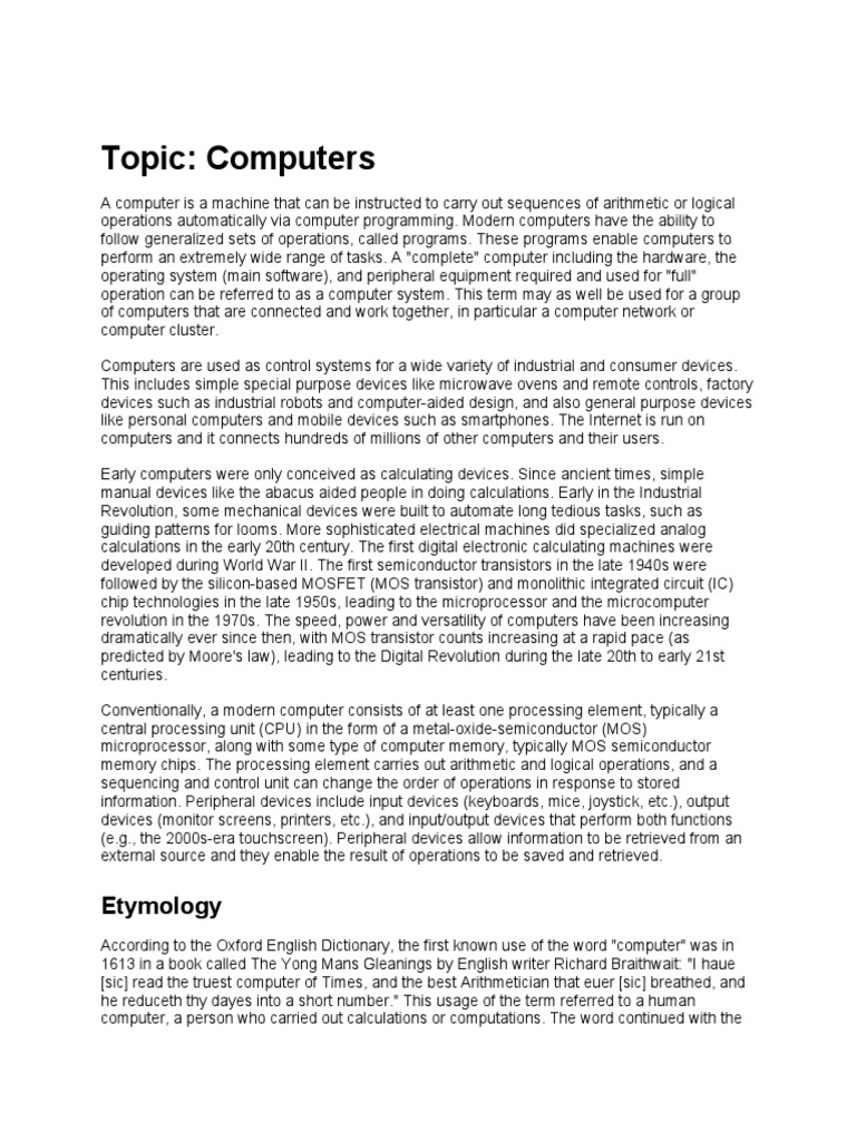 Topic: Computers: Etymology | PDF | Integrated Circuit | Digital ...