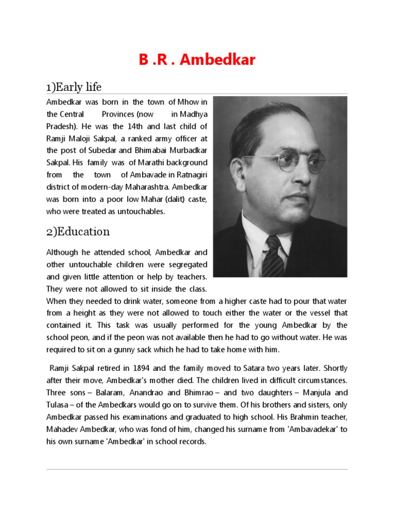 B .R - Ambedkar: 1) Early Life | PDF | Religion And Belief