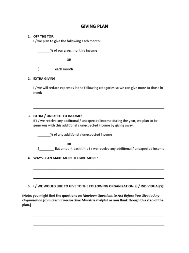 Giving Plan: Organization From Eternal Perspective Ministries | PDF