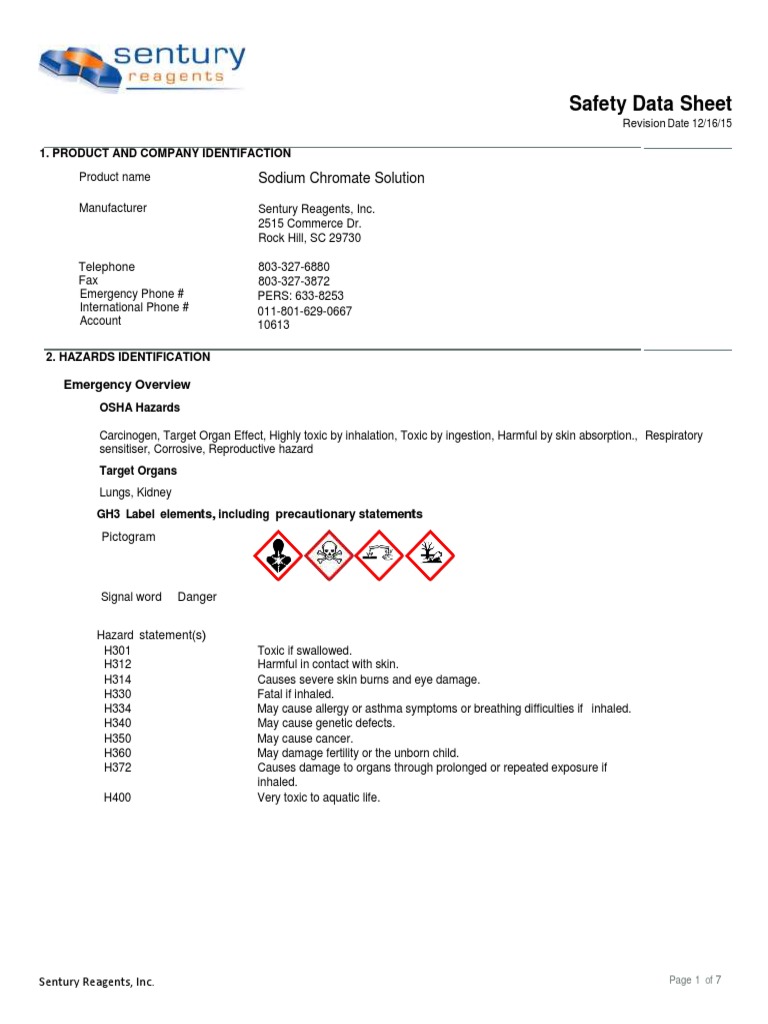Safety Data Sheet: Sodium Chromate Solution | PDF | Toxicity | Firefighting