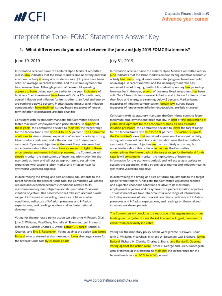 Interpret The Tone-FOMC Statements Answer Key: Advance Your Career ...
