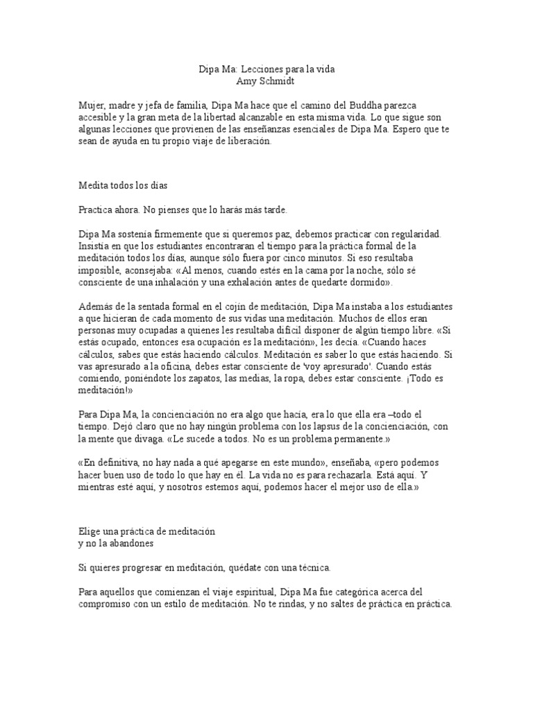Lecciones de vida de Dipa Ma | PDF | Meditación | Ira