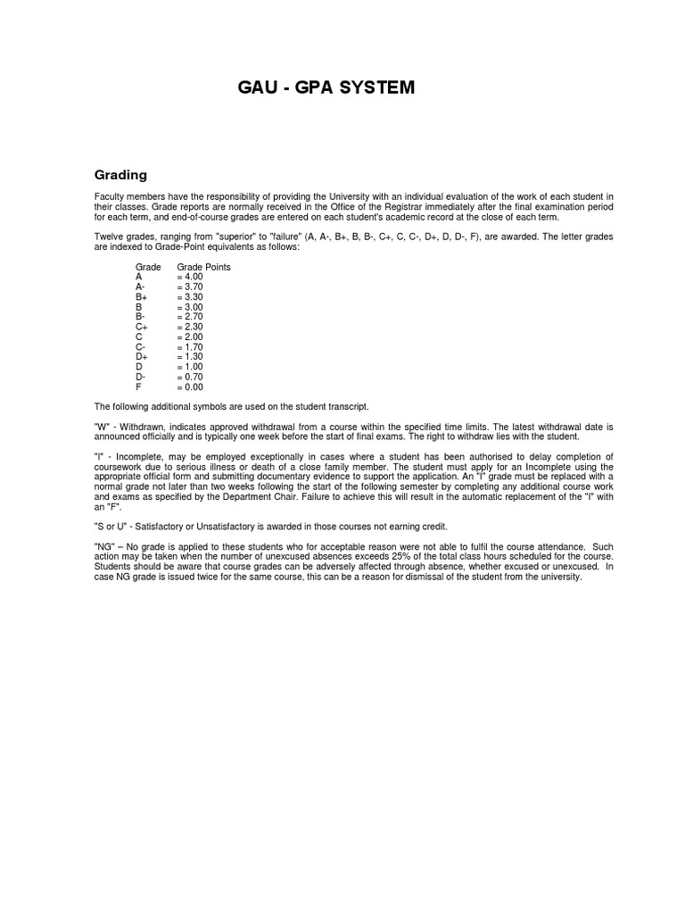 Gau - Gpa System: Grading | PDF | Course Credit | Academic Term