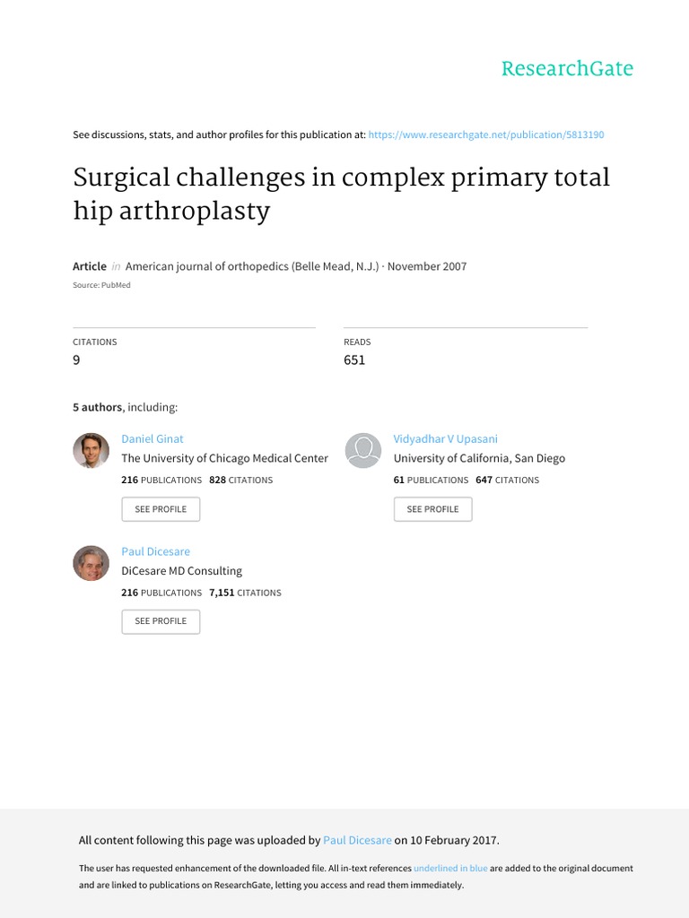 Surgical Challenges in Complex Primary Total Hip A | PDF | Hip ...