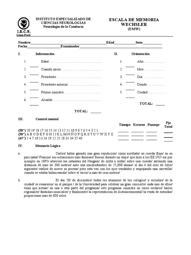 Memoria Wechsler (Escala) | PDF | Violencia | Agitación
