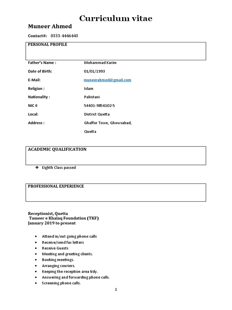 Curriculum Vitae: Muneer Ahmed | PDF