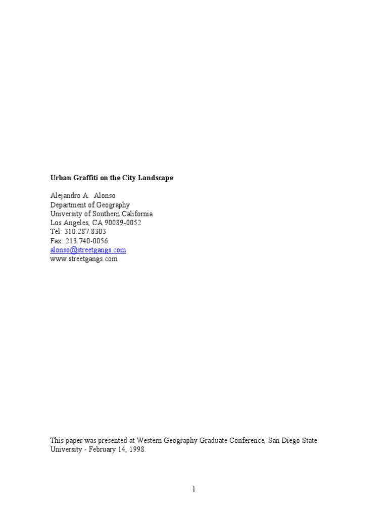 Alonso 1998-Urban Graffiti On The City Landscape | PDF | Graffiti | Gang