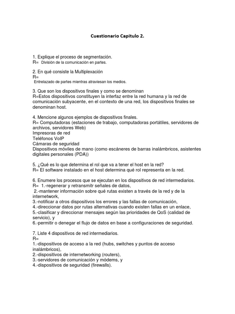 Cuestionario Capitulo 2 Redes I | PDF | Protocolos de internet | Modelo osi
