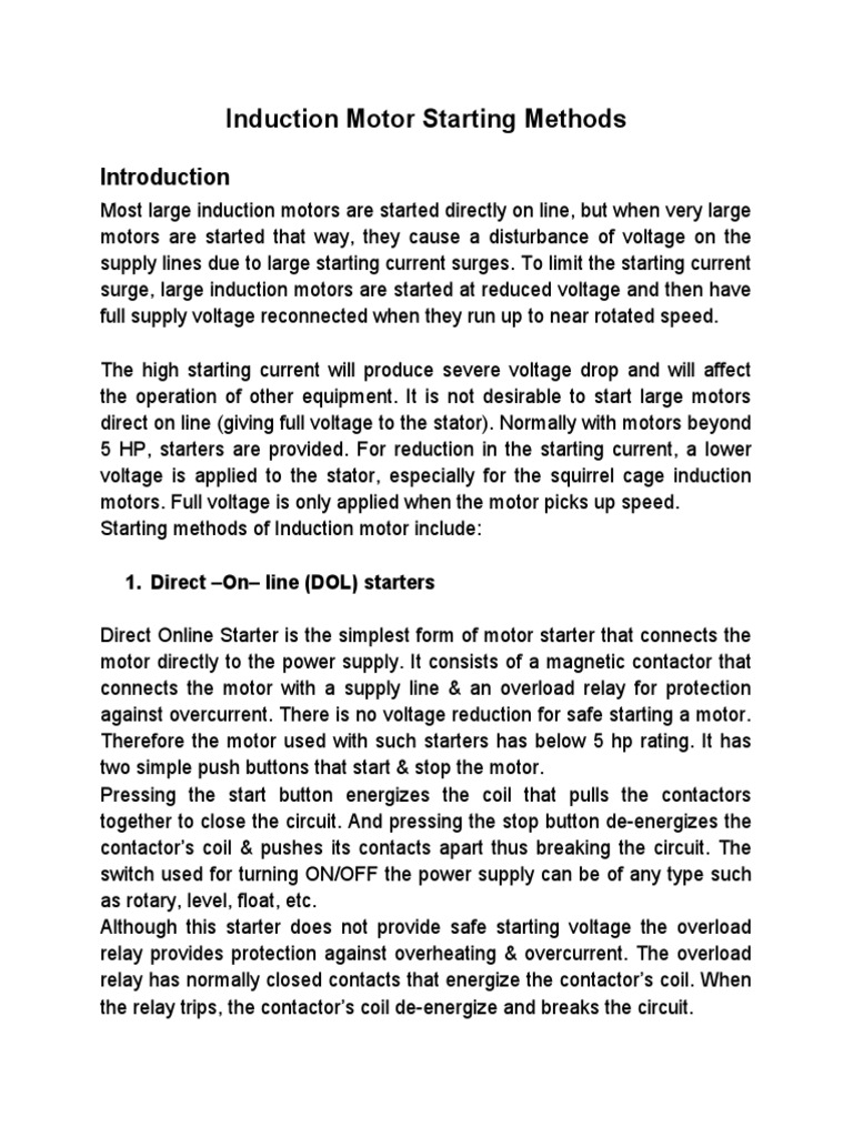 Induction Motor Starting Methods | PDF | Electric Motor | Relay